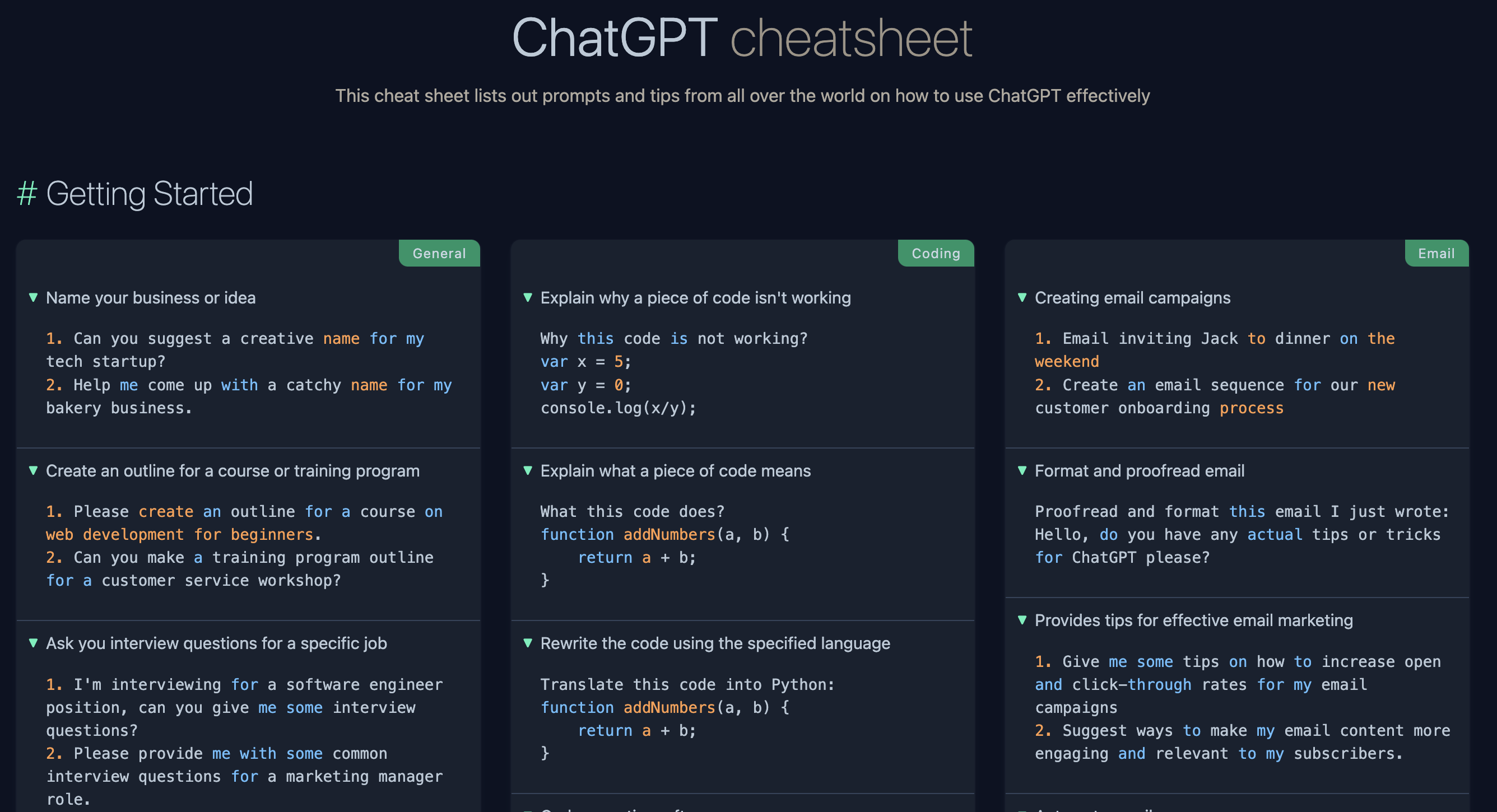 ChatGPT cheatsheet | TLDRLSS